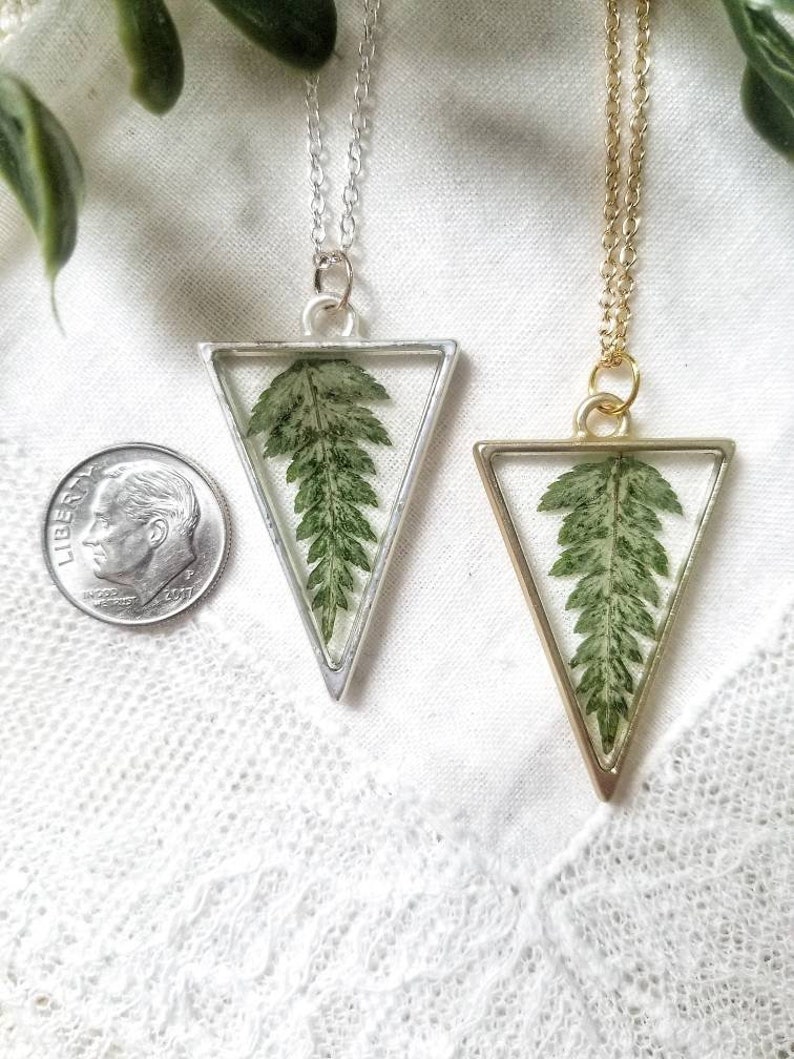 Large Triangle Fern Pendant Necklace Real Pressed Fern - Etsy