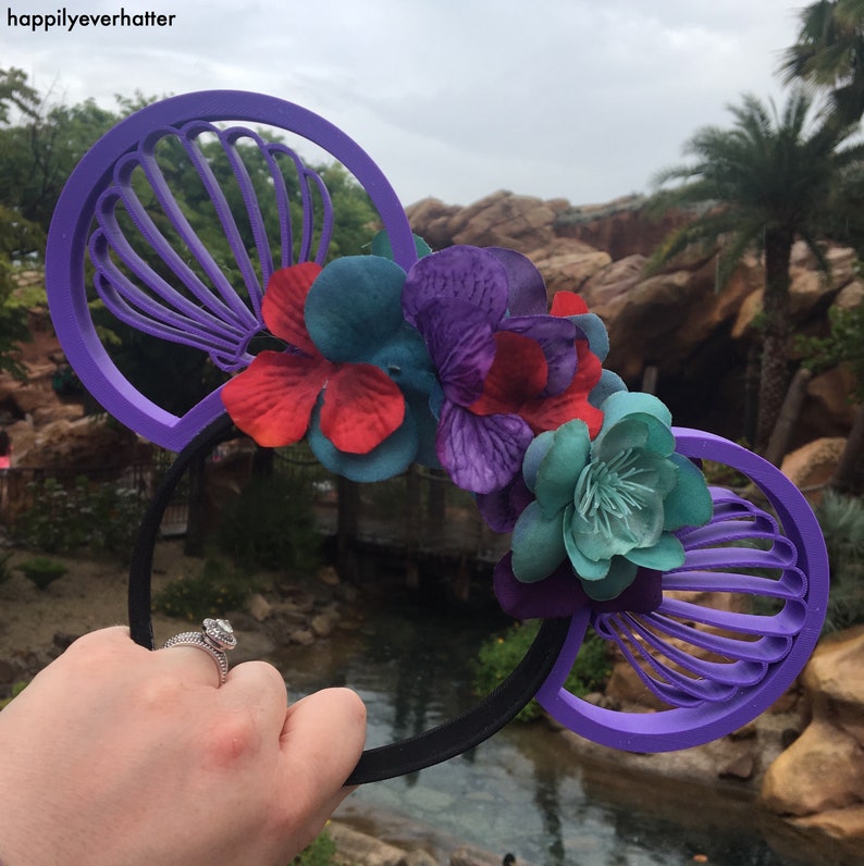 Ariel Little Mermaid Shells Flower Crown 3D Printed Mickey Mouse Ears ...
