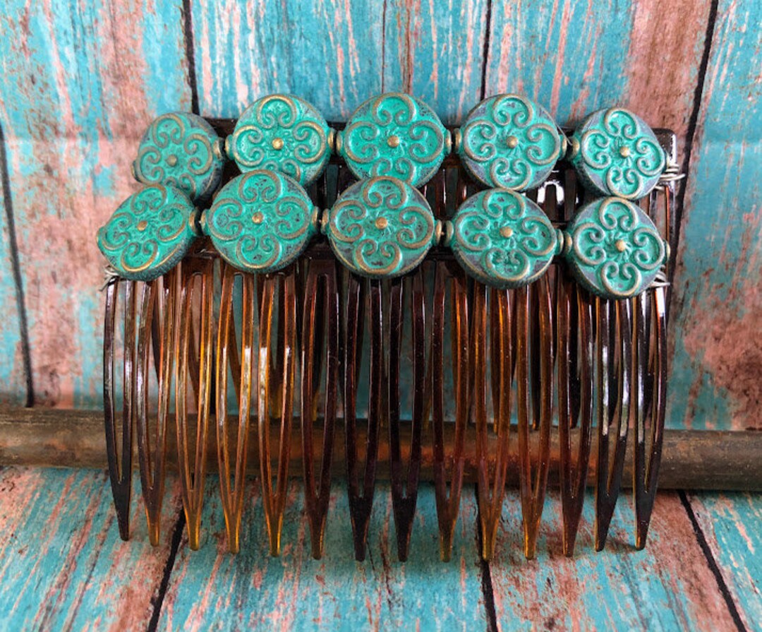 4" Kahlo Turquoise and Copper Swirl Hair Combs - Etsy