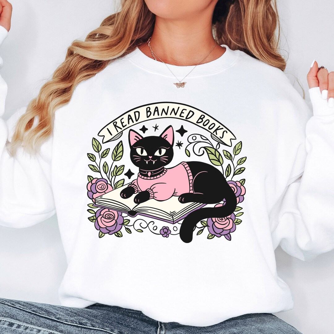 Black Cat I Read Banned Books Sweatshirt, Vampire Cat, Black Cat ...