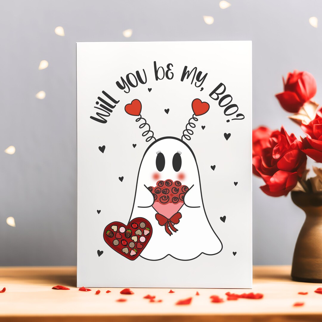 My Boo Ghost Valentine's Day Card, Cute Ghost Card, Blank Card ...