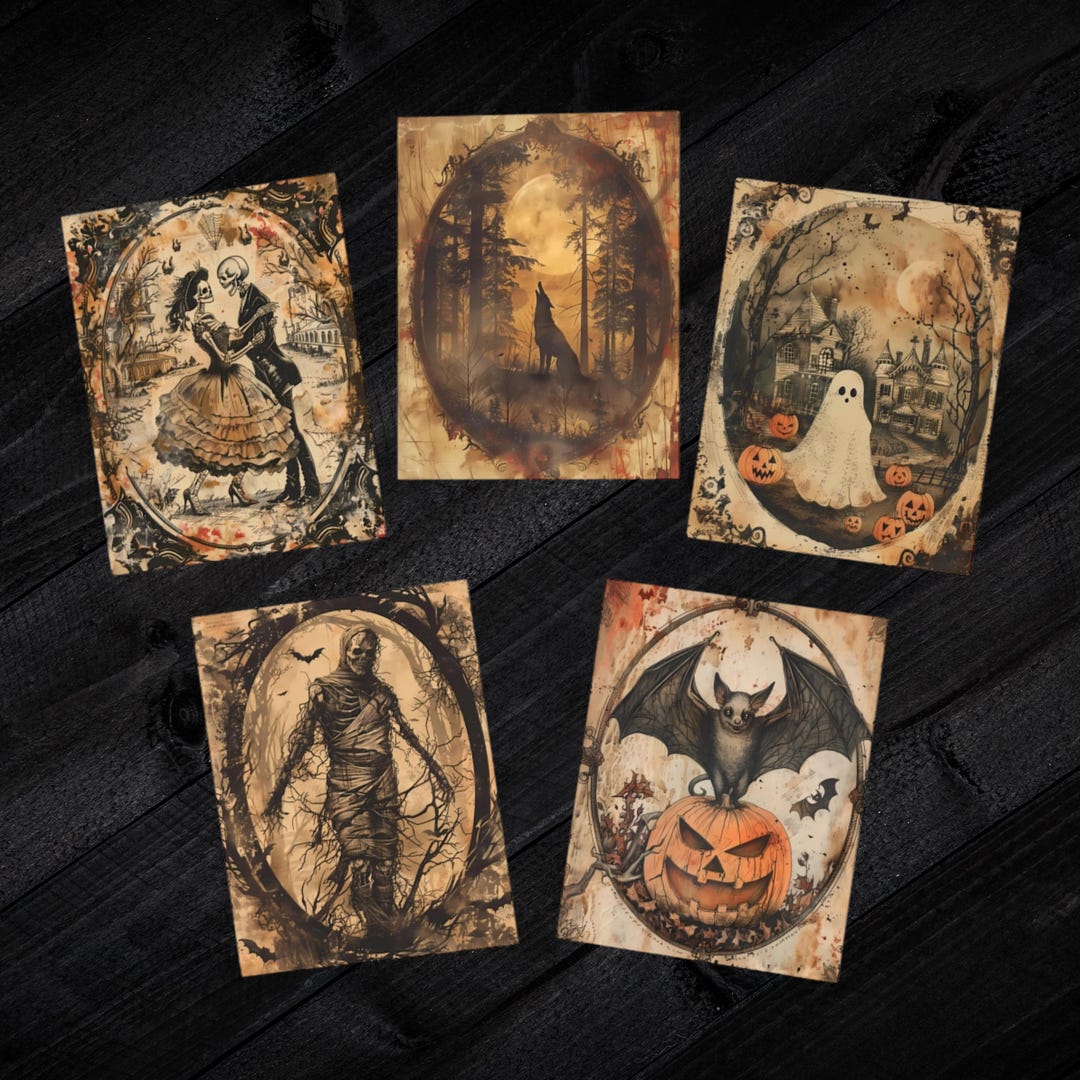 Spooky Mixed Set Halloween Cards, Blank Cards, Greeting Cards, Goth ...