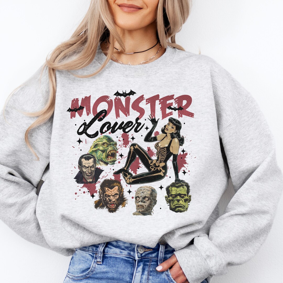 Vintage Style Horror Pinup Sweatshirt, Monster Lover, Classic Monsters ...