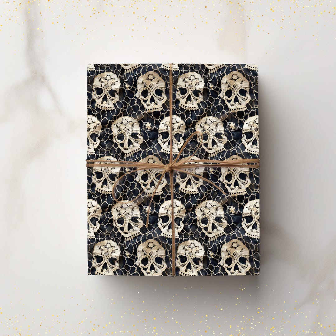 Gothic Lace Skulls 3D Gift Wrap, Goth, Alt, Wrapping Paper, Gift ...