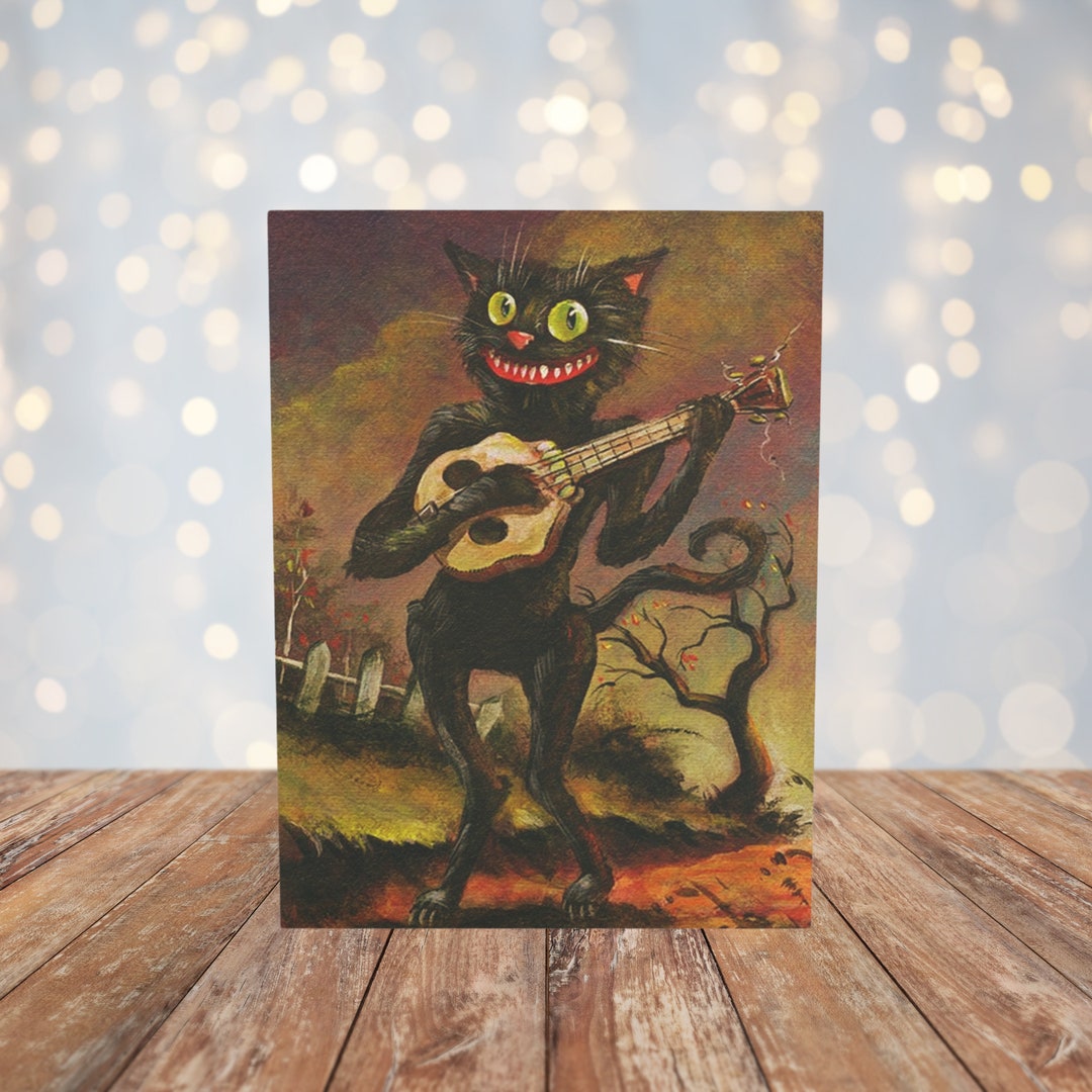 Vintage Spooky Black Cat Cards, Greeting Cards, Blank Cards, Set of 10 ...