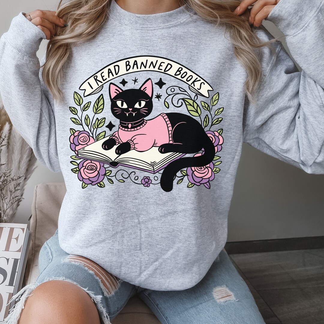 Black Cat I Read Banned Books Sweatshirt, Vampire Cat, Black Cat ...