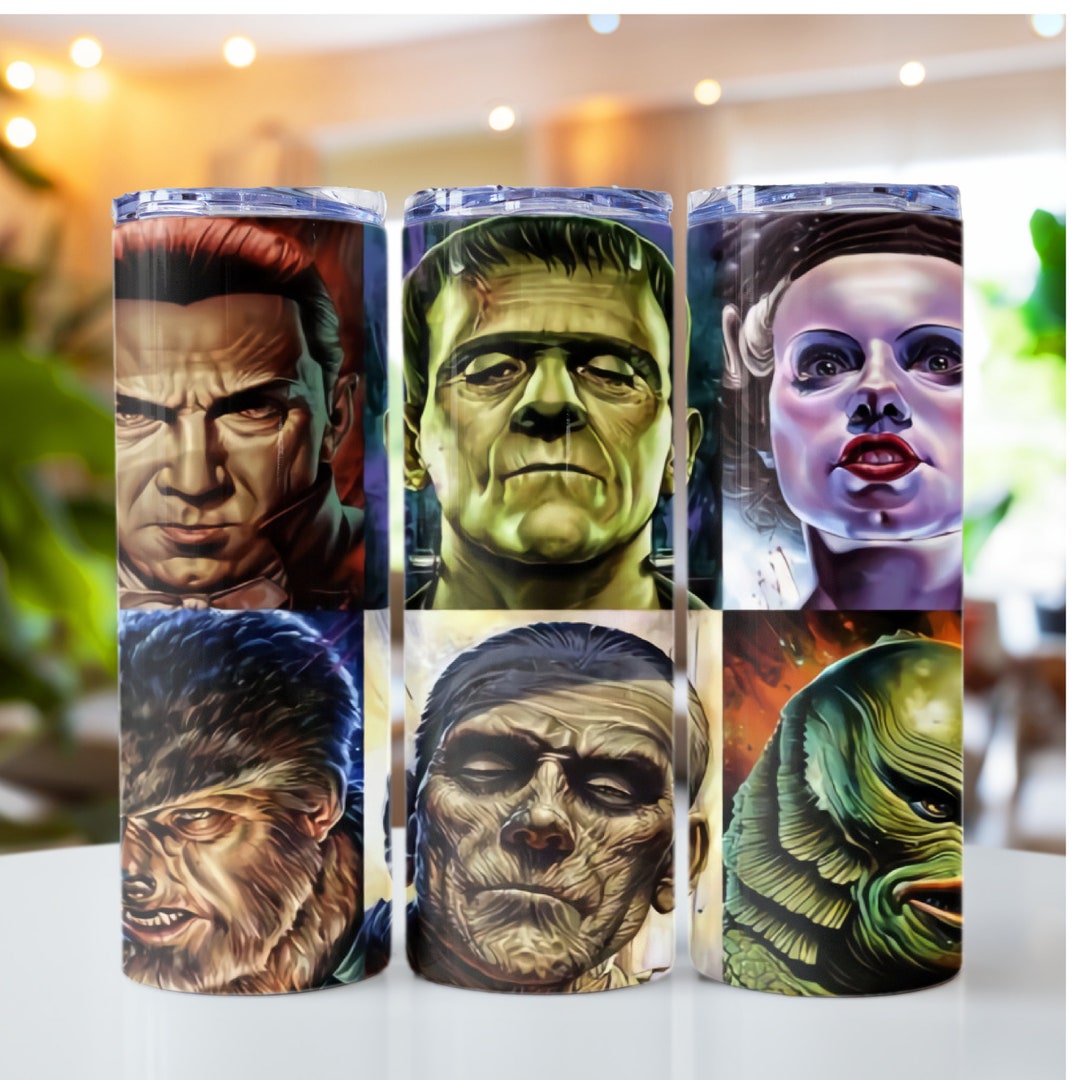 Horror Classic Monsters Tumbler, Frankenstein, Dracula, the Bride, Goth ...