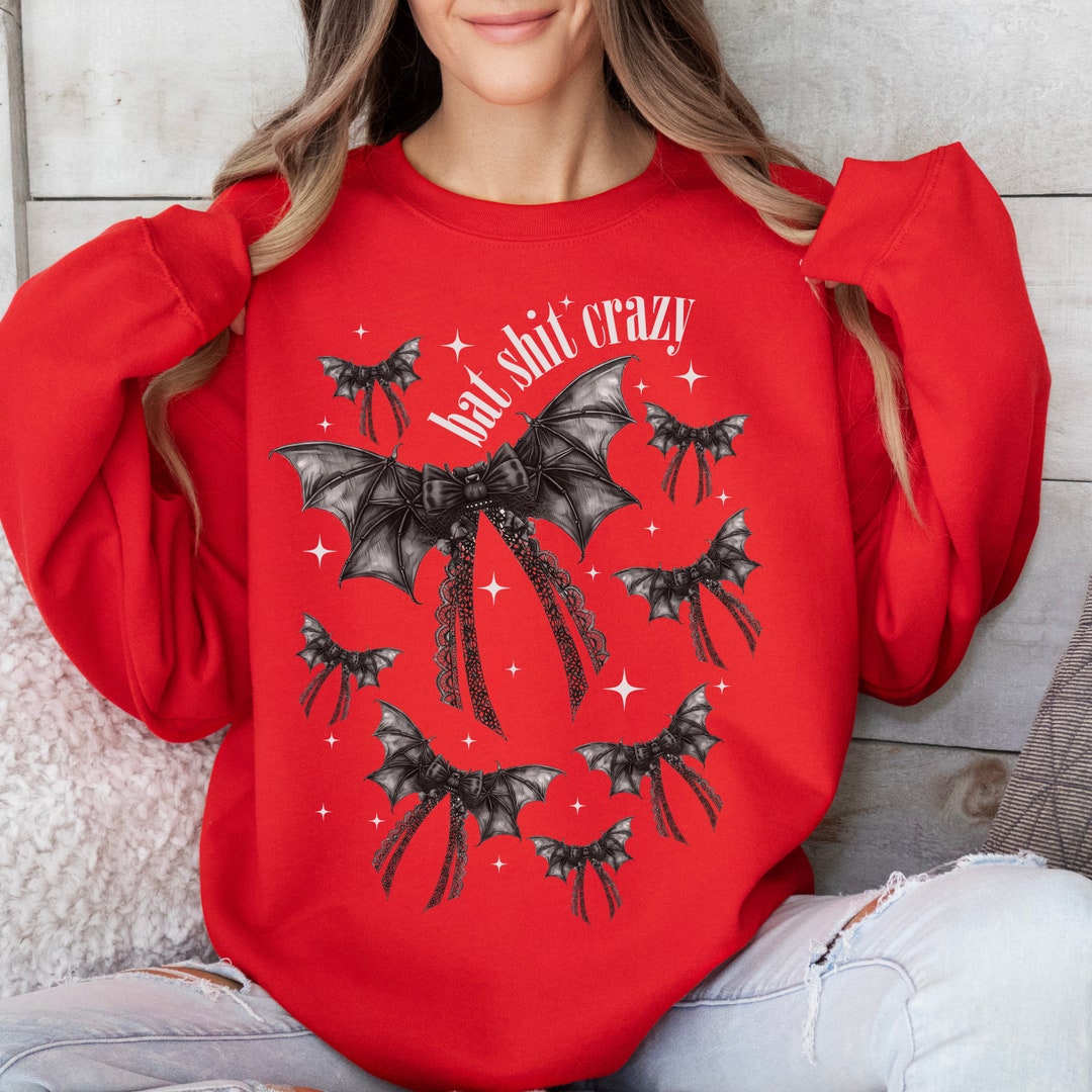 Whimsical Gothic Bats Sweatshirt, Dark Coquette, Black Bows, Goth ...