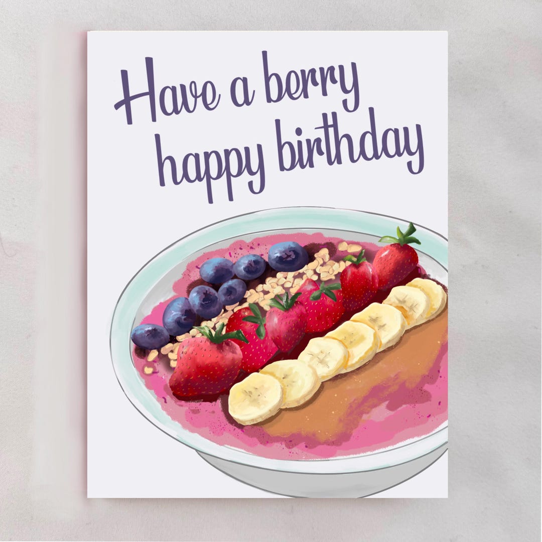 Açaí Bowl Greeting Card: Berries and Smoothie Art, Bananas, Blueberries ...