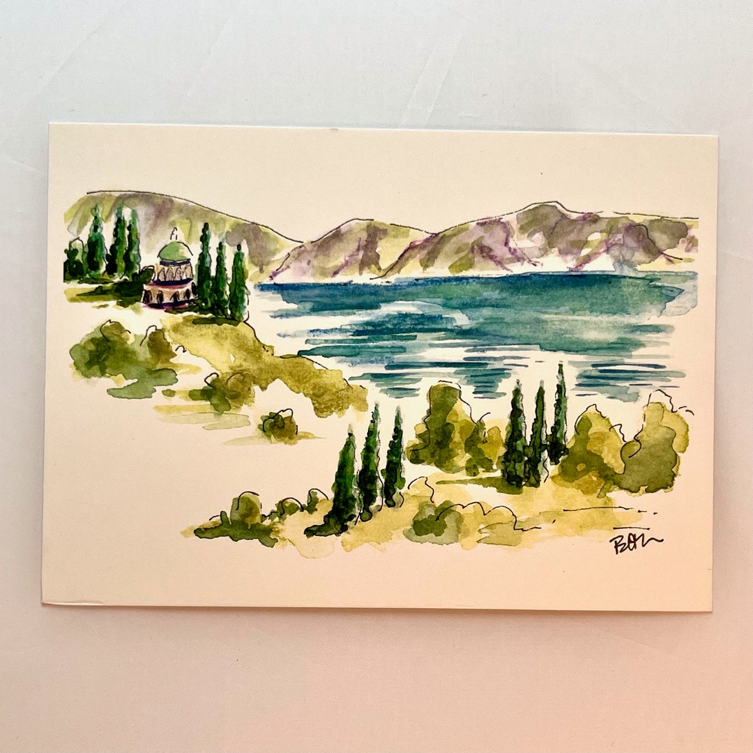 Israel, Mount of Beatitudes Print, Small Watercolor Israel Print ...