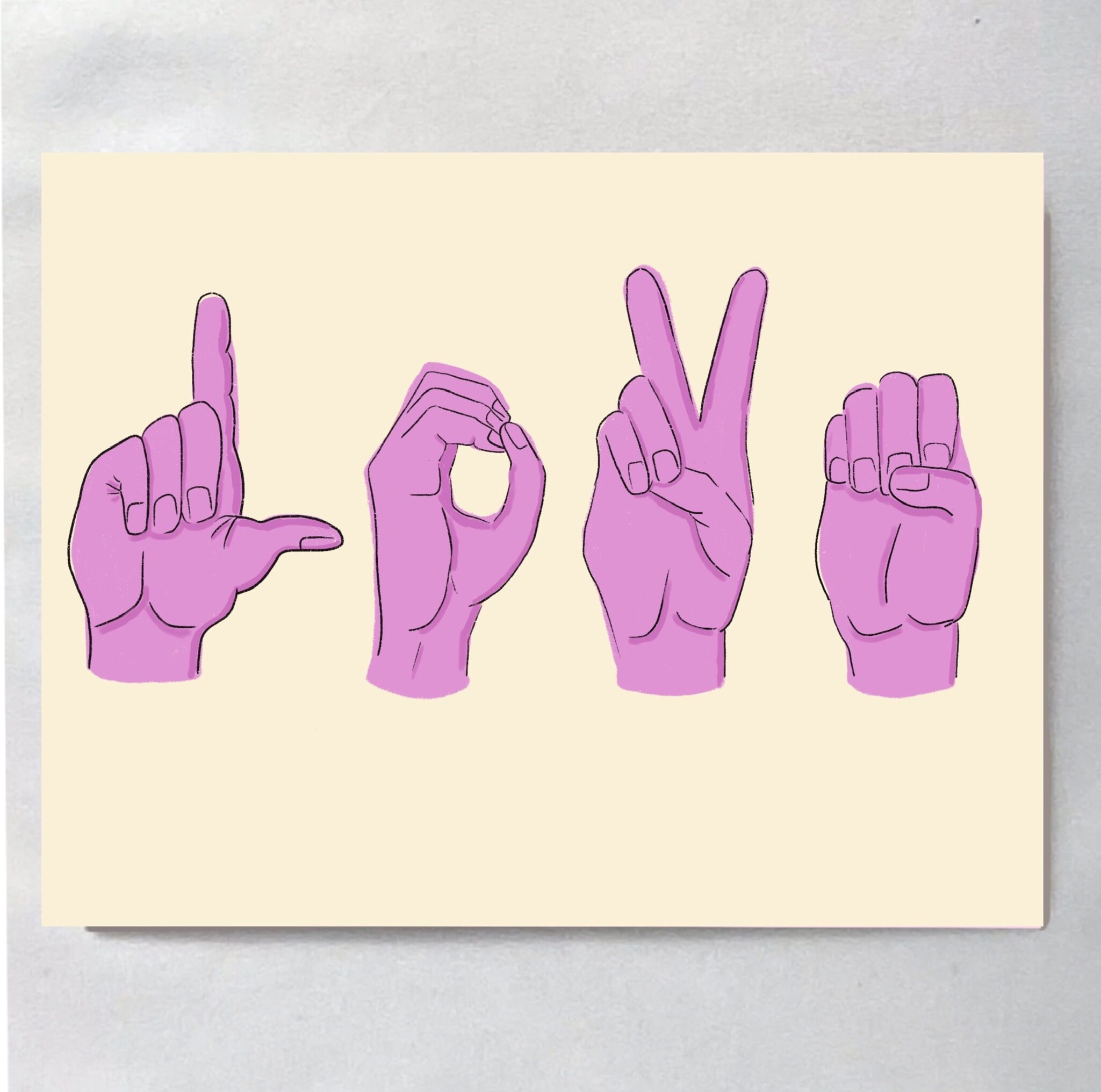 Sign Language Card, ASL Card, American Sign Language, Pink Love ...