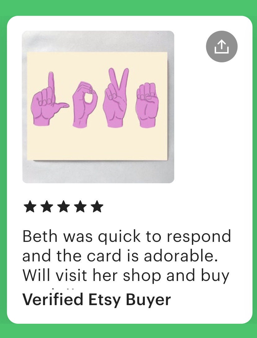 Sign Language Card, ASL Card, American Sign Language, Pink Love ...