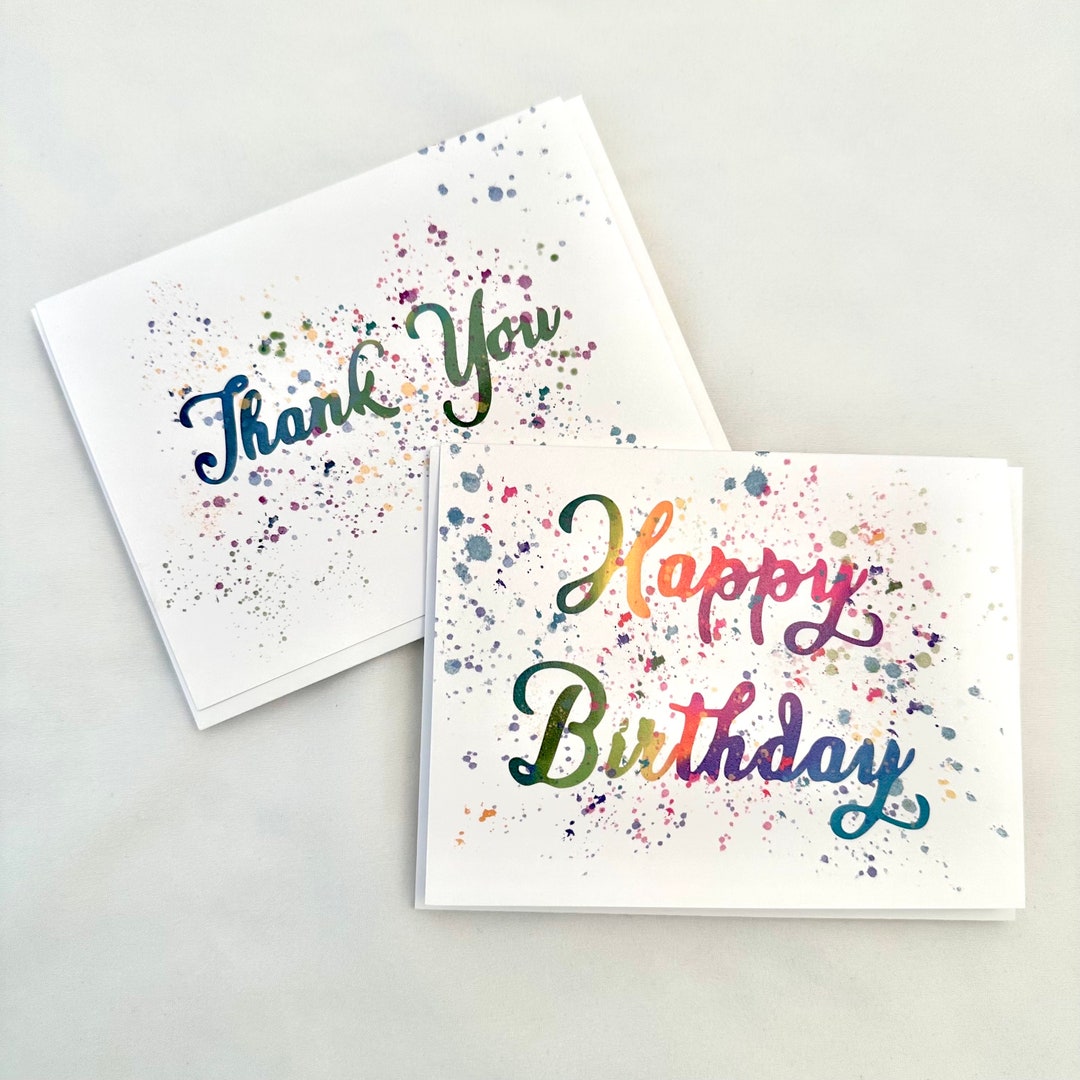 Splatter Paint Birthday Card AND Thank You Card SET of 2 - Etsy