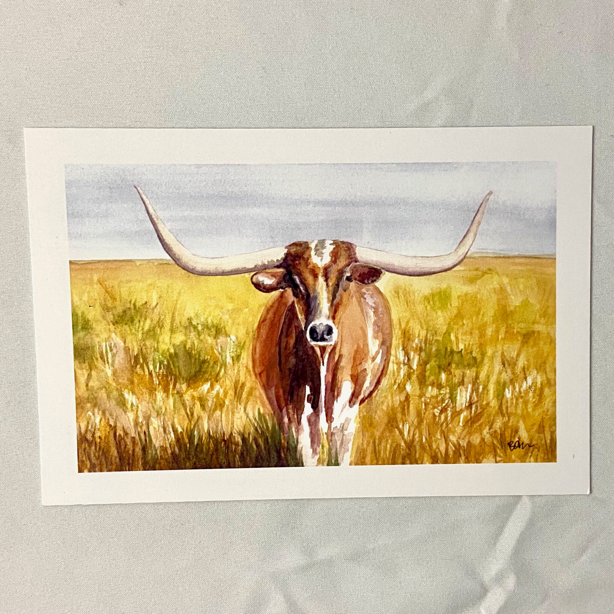 Watercolor Longhorn Greeting Card Art Hand Painted Long Horn - Etsy