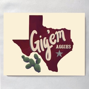 A&M Aggie Greeting Card, Maroon Note Card, Gig' Em - Etsy