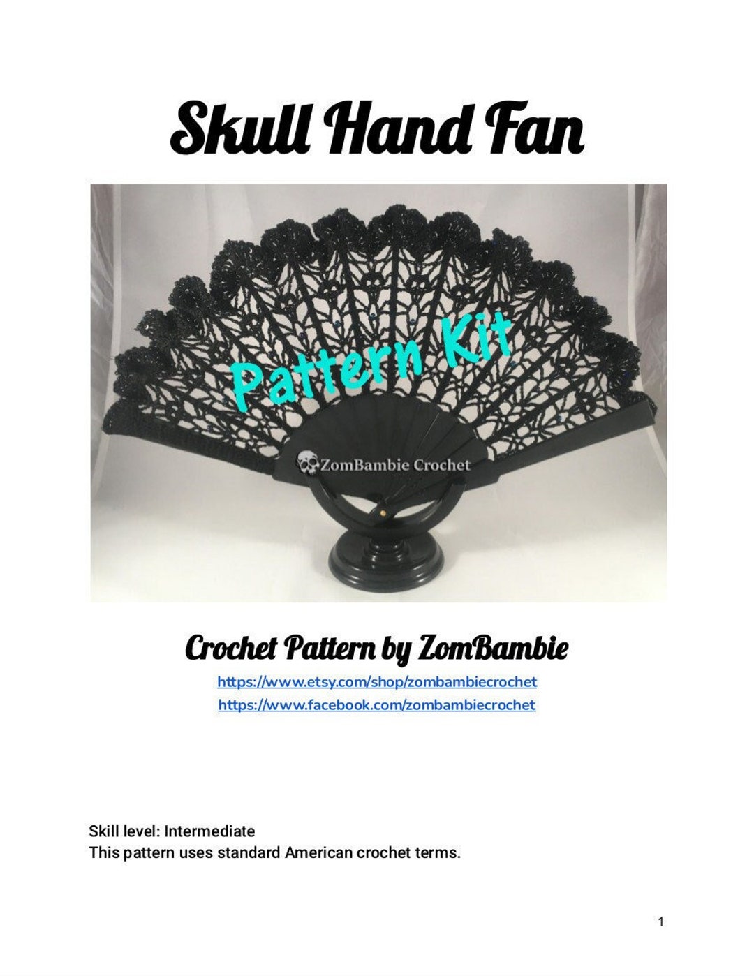Skull Crochet Hand Fan Kit - Crochet Kit - Hand Fan - Crochet Fan ...