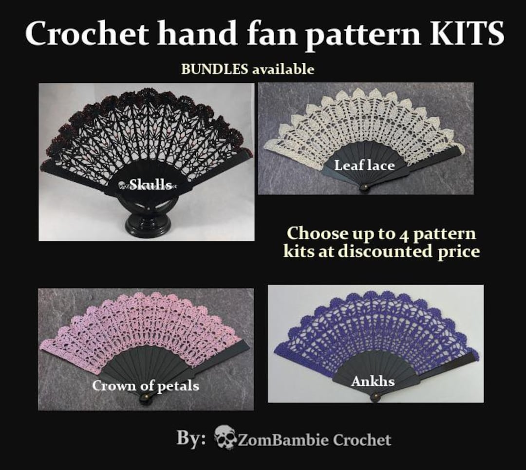 Crochet Hand Fan Pattern Kit Bundle - Patterns - Pattern Kits - Skull ...