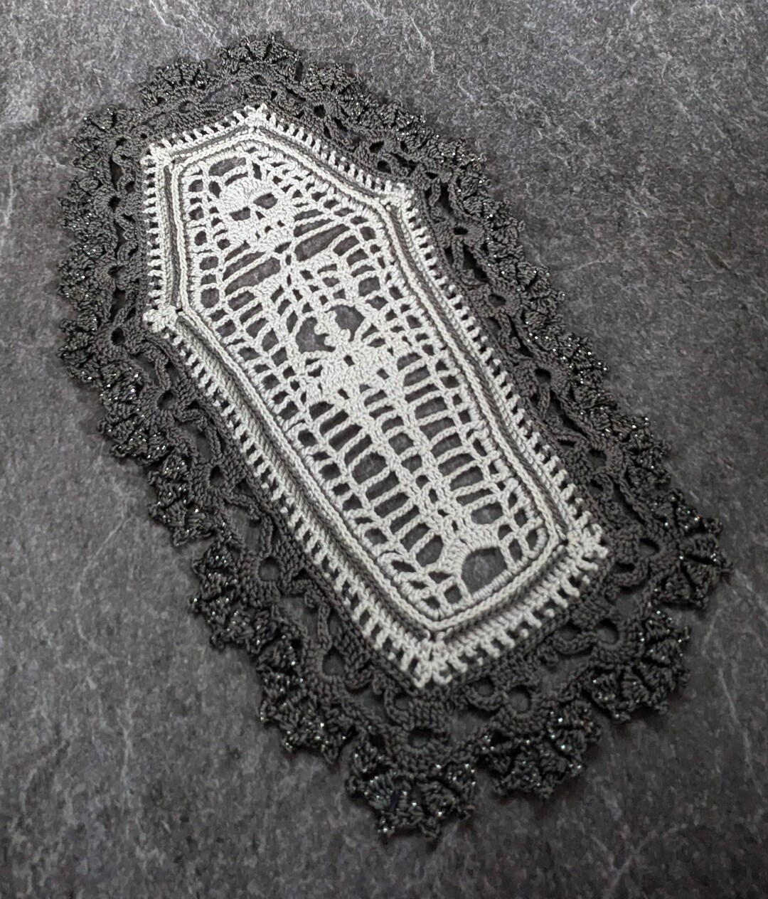 Crochet Skeleton Coffin Doily - Postmortem - Doily - Goth Decor - Goth ...