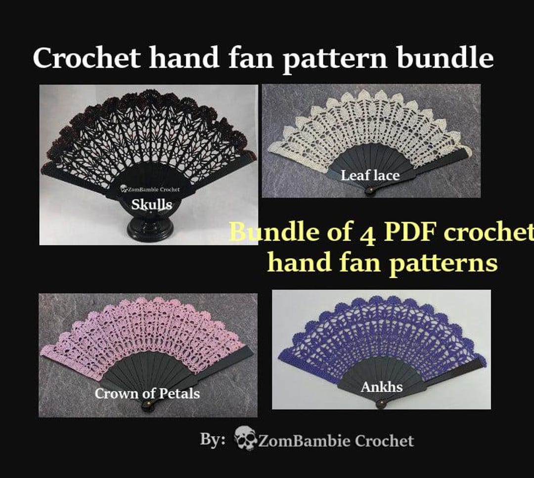 Bundle of 4 Crochet Hand Fan Patterns - 4 Different Designs - Crochet ...