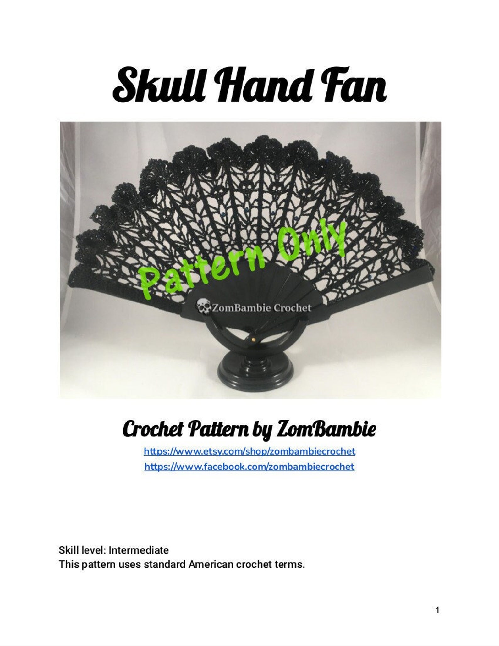 Skull Hand Fan Crochet Pattern PDF Pattern Gothic - Etsy
