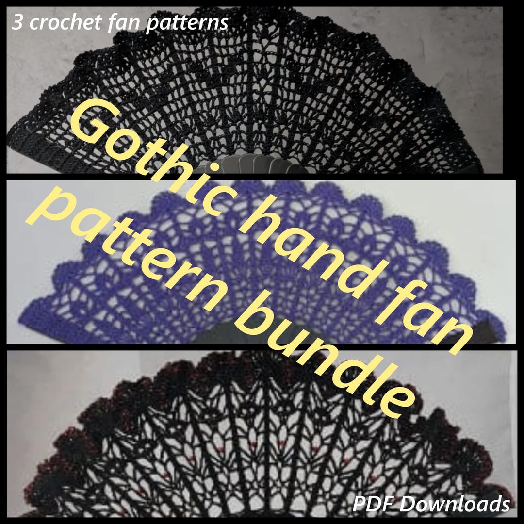 Goth Bundle of 3 Crochet Hand Fan Patterns - 3 Gothic Designs - Crochet ...