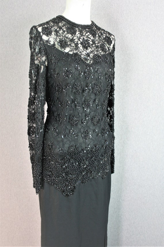 1990s, Demure Black Beaded, Cocktail Gown, by Judith … - Gem