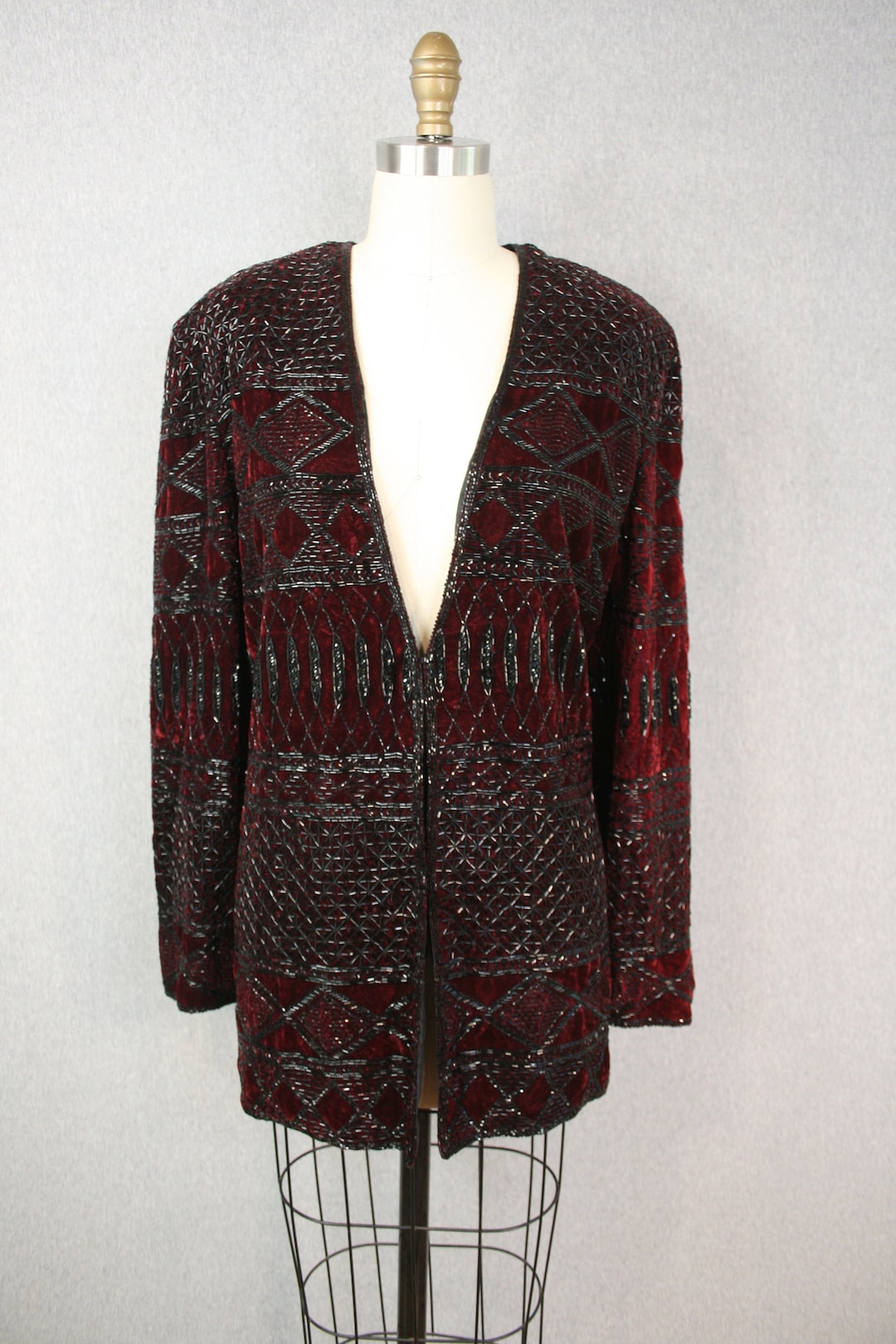 1980s Red Velvet Beaded Cocktail Jacket - Holiday Party - Black Tie ...