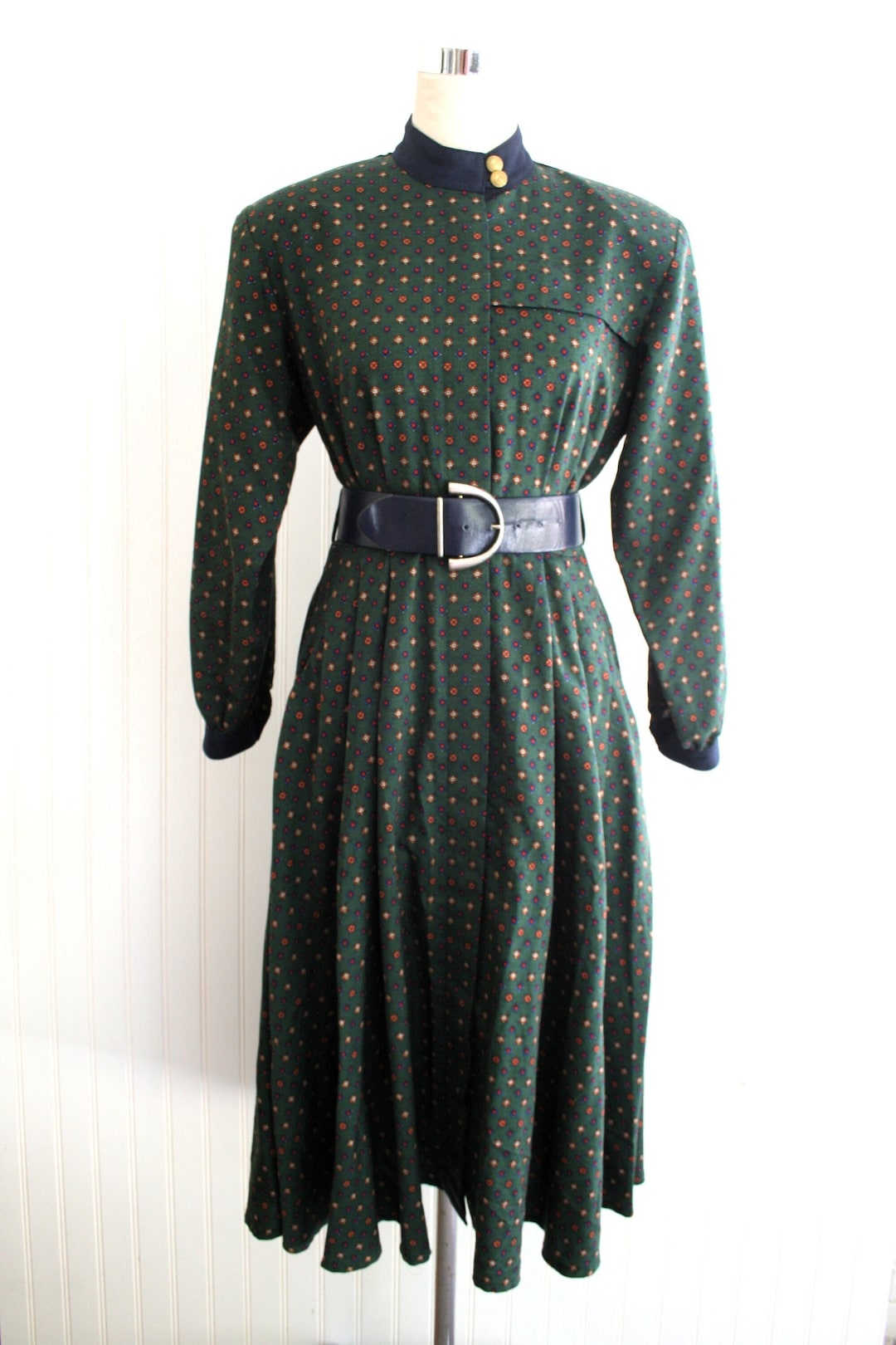 1980s - Forest Green - Preppy Print - Shirtwaist Dress - by Lori Ann ...