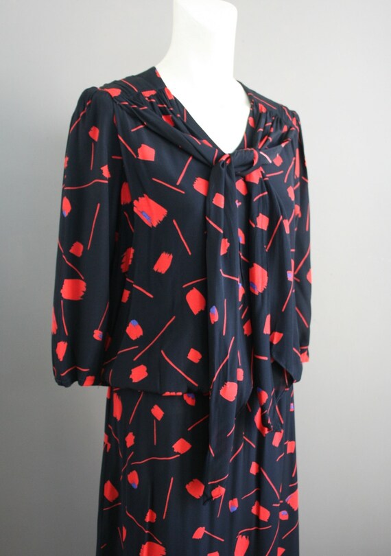 1980s Black and Red Op Art Day Dress by Anthony Sicar… - Gem