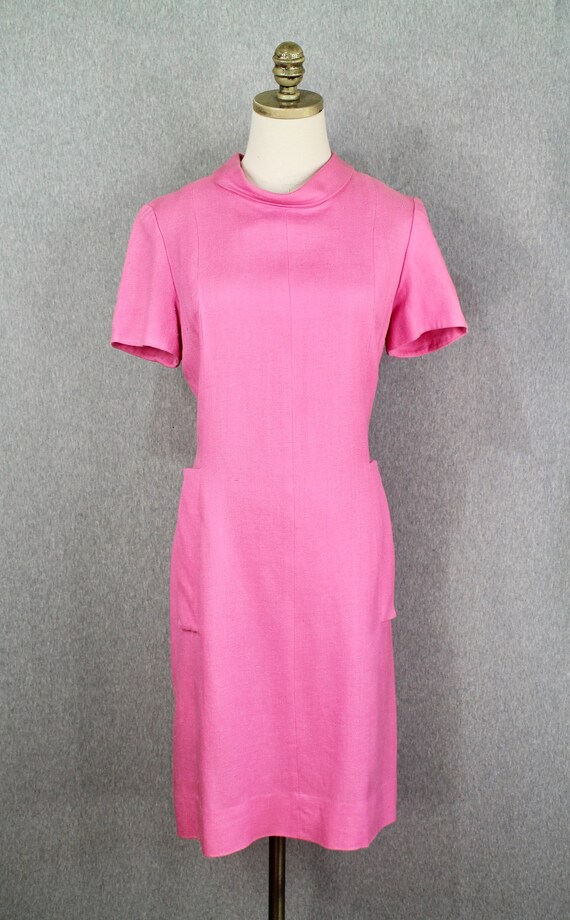 1950s 1960s - Bubblegum Pink Linen Midi Dress - Wilsh… - Gem