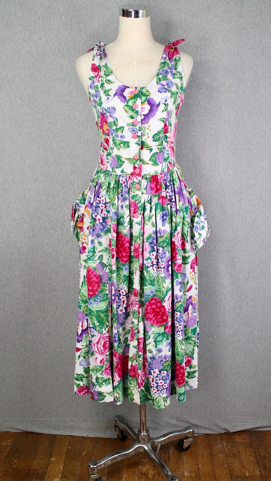 1980s 1990s - Cotton Floral Sundress by Access - Cottage Core Dress ...