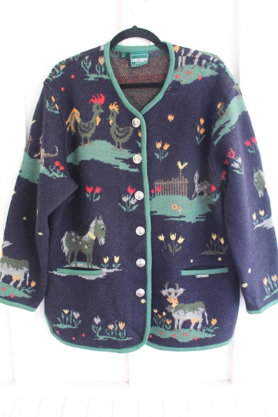 Geiger - Cottagecore - Farm - Theme Sweater - Cardigan - Marked Size 40 ...