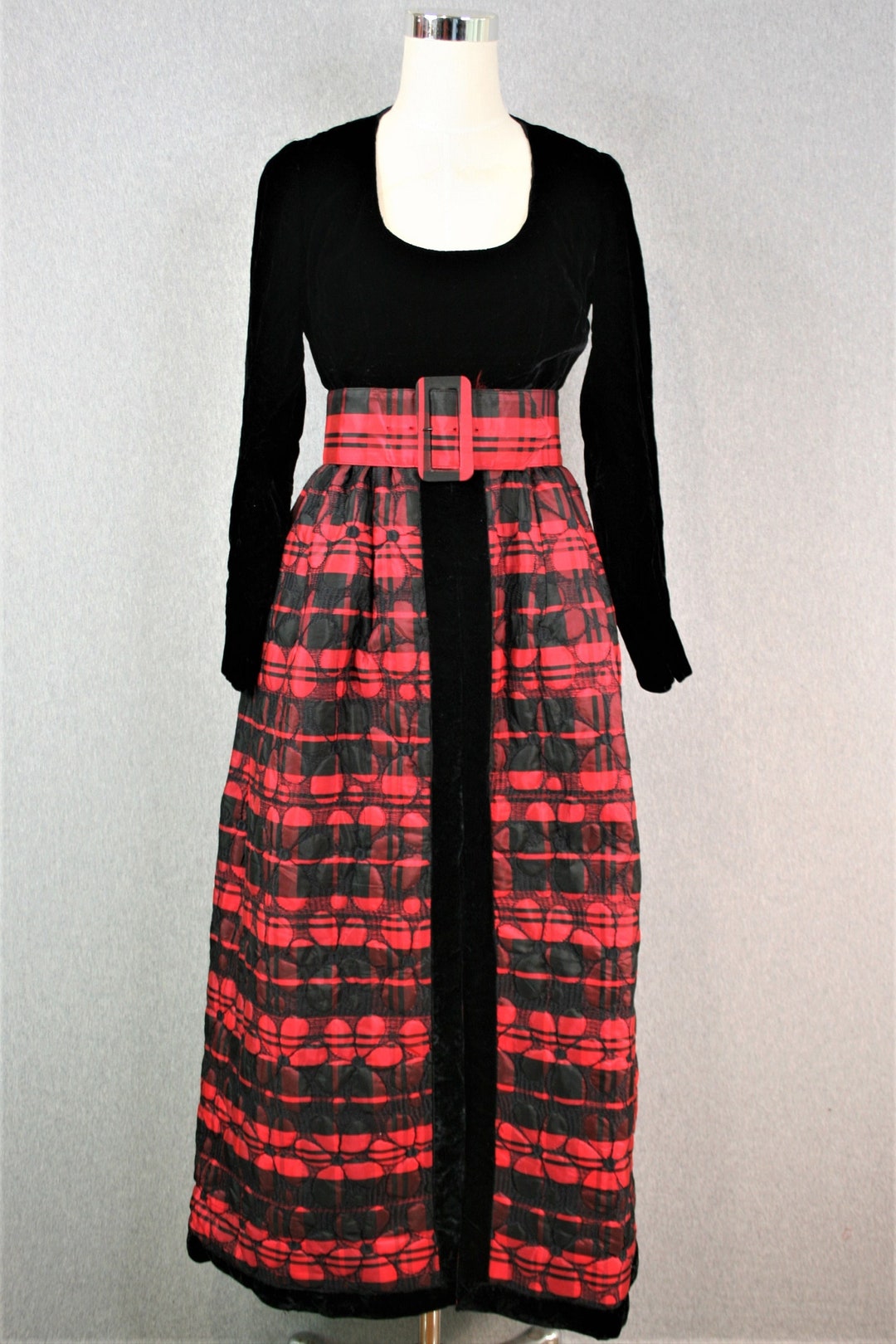 1970s - Party Dress - Cocktail Gown - Quilted Skirt - Velvet Bodice ...