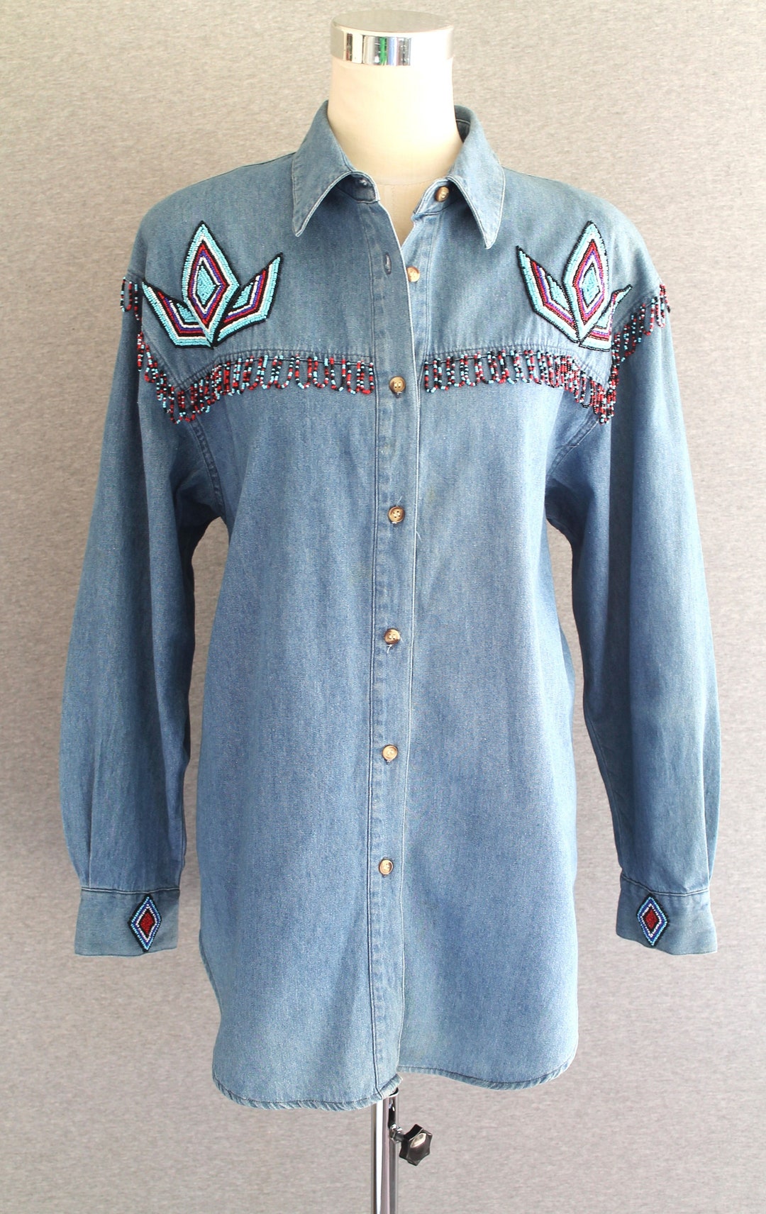 1980s - Running White Claw - Beaded - Chambray - Native American ...