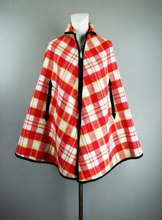 1960s/70s Retro Plaid Pendleton wool poncho cape, ski… - Gem