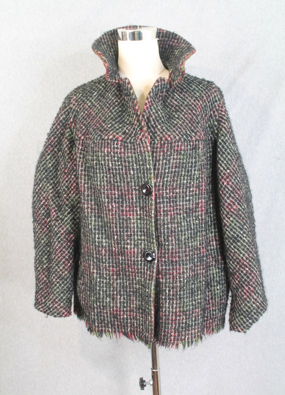 1970s Reversible Plaid Wool Jacket - Green and Red - … - Gem