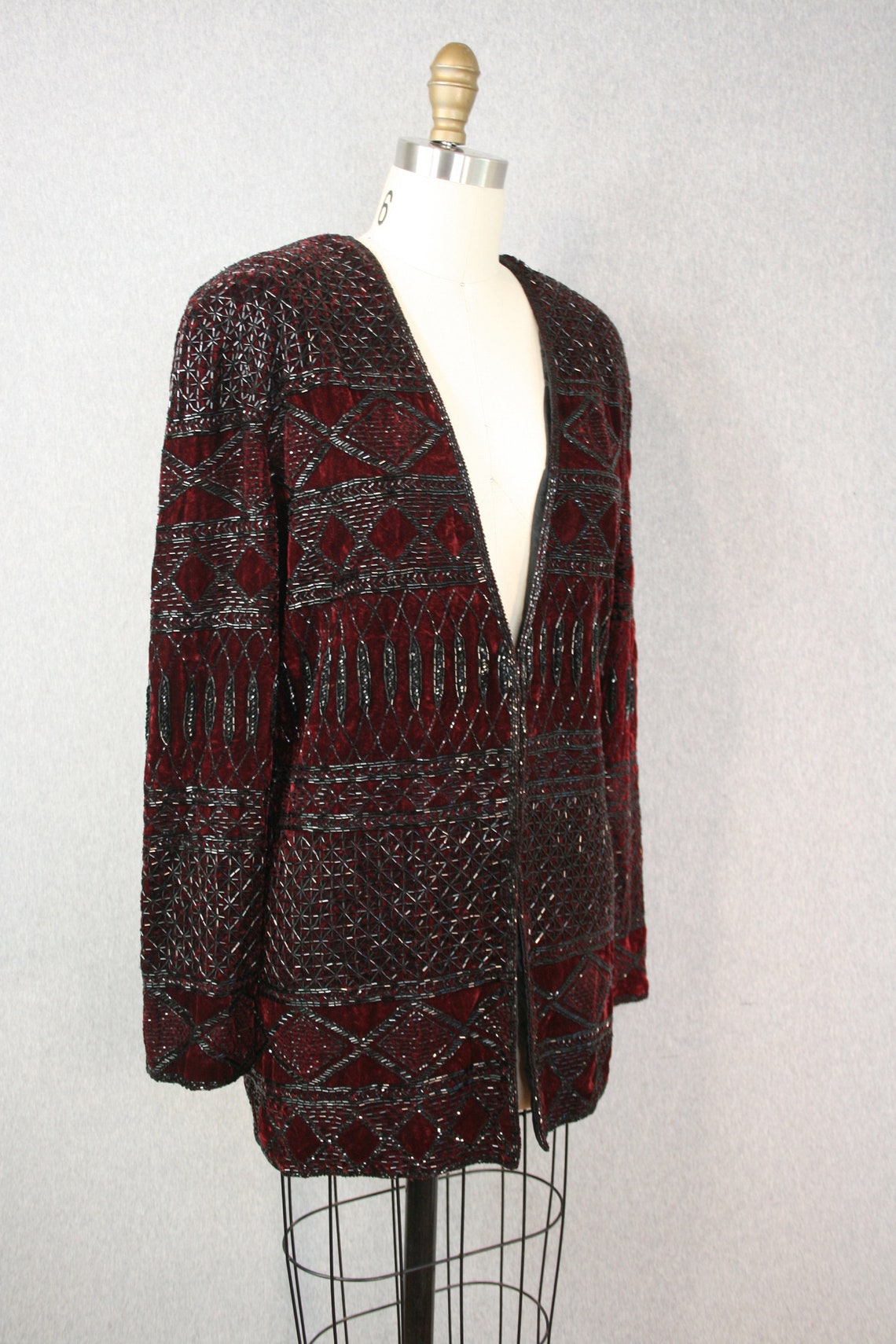 1980s Red Velvet Beaded Cocktail Jacket - Holiday Party - Black Tie ...
