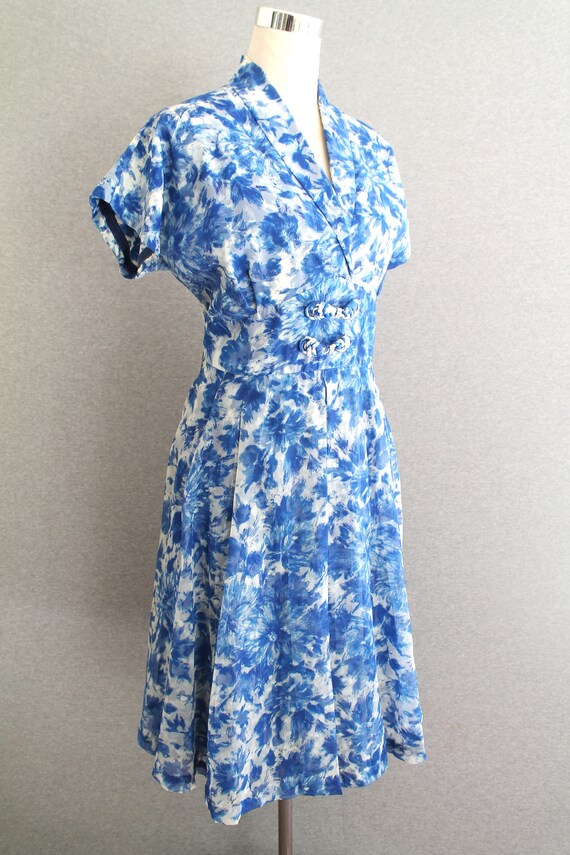 1950-60s - Blue - Chiffon - Floral - Mid Century - Co… - Gem