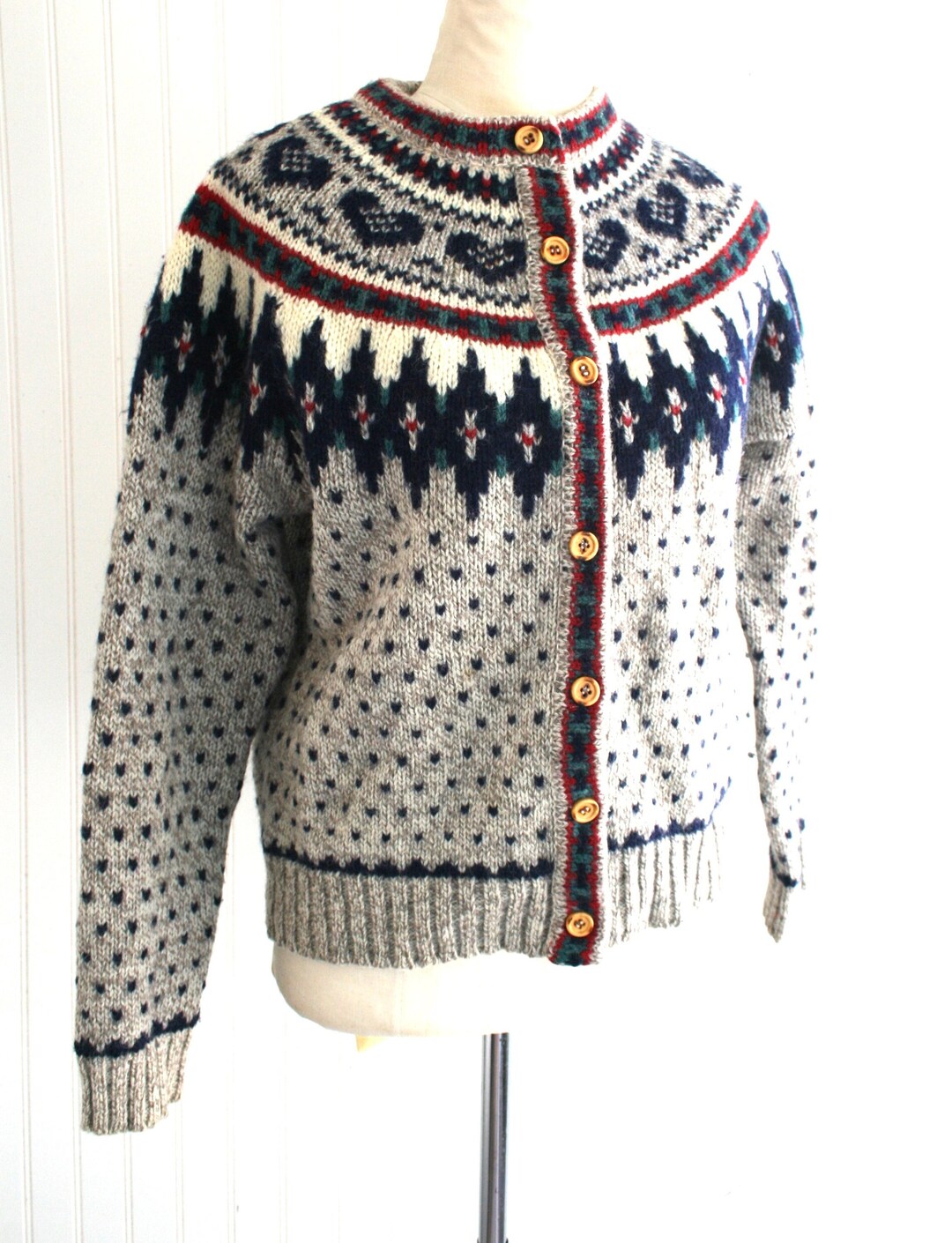 Cottagecore to the Core Wool Cardigan Folk Art Hearts - Etsy