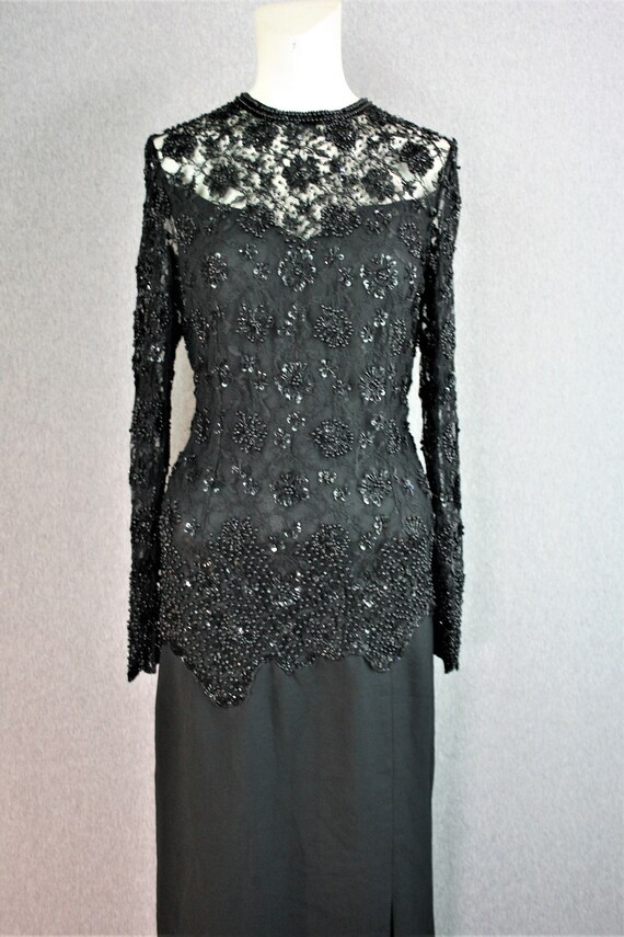 1990s, Demure Black Beaded, Cocktail Gown, by Judith … - Gem