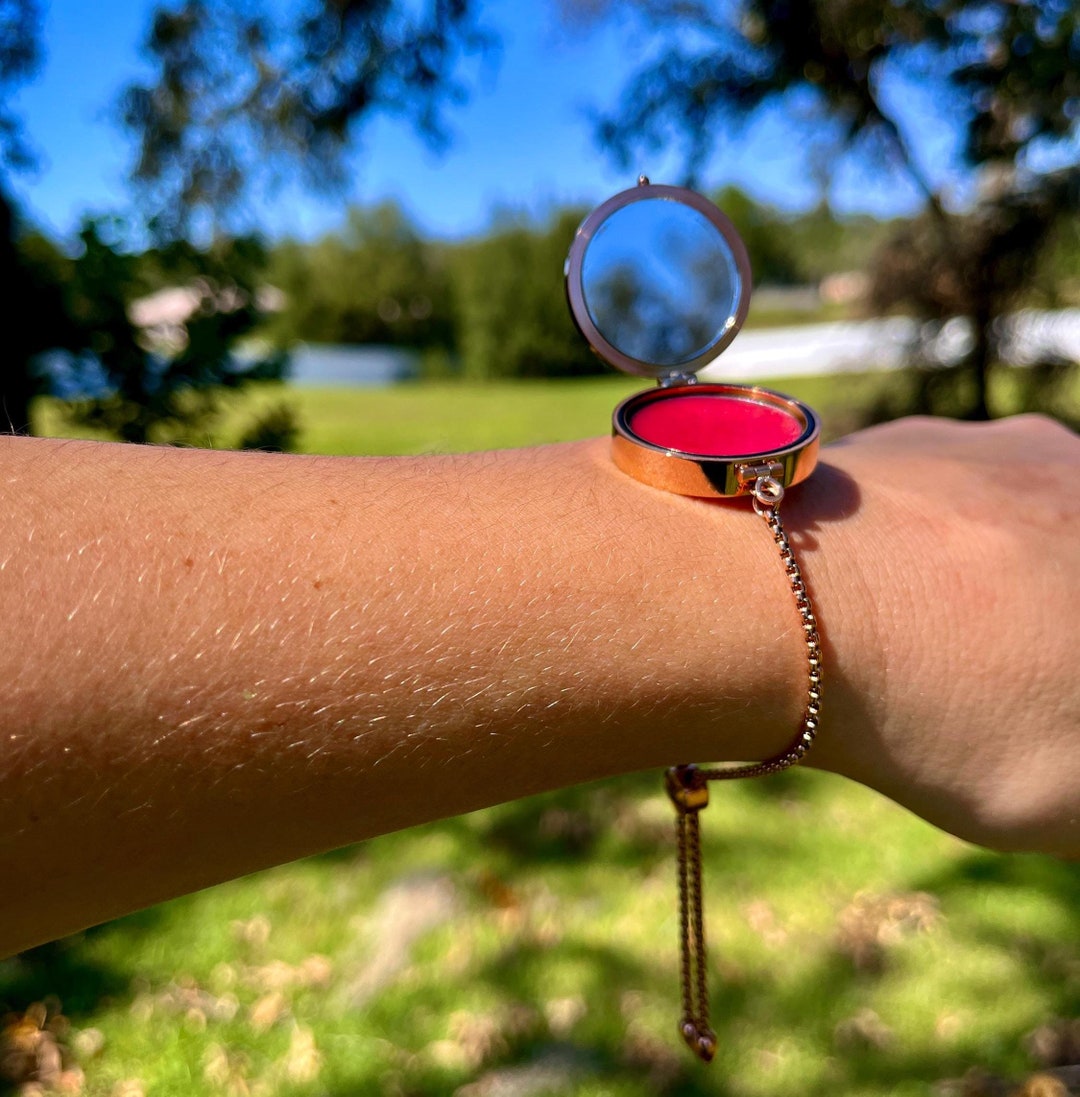 Personalized Rose Gold Lip Balm Bracelet, Mirror Locket, Bridesmaid ...