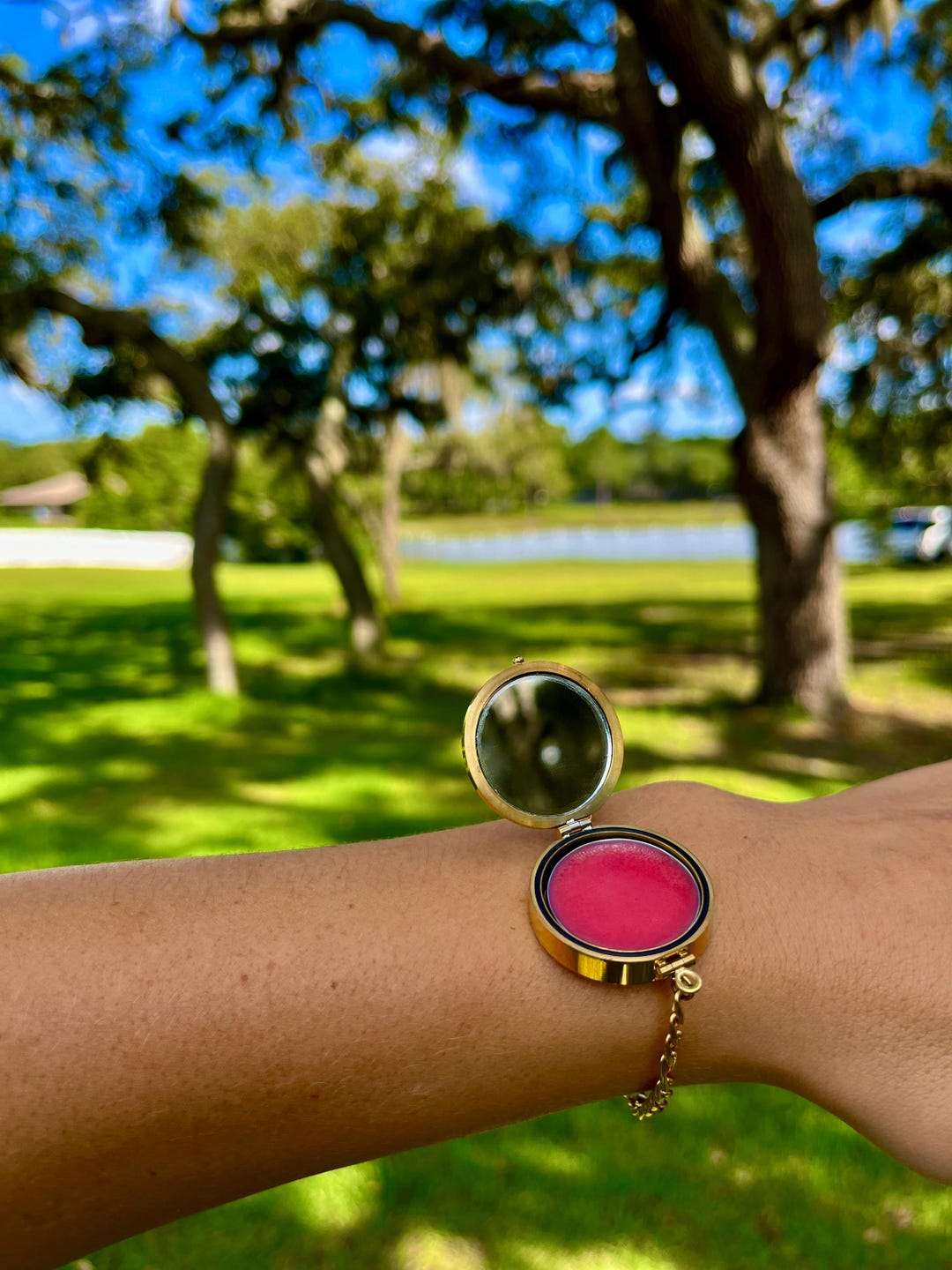 Natural Lip Balm Gloss Container Gold Silver Chain Locket Bracelet With ...