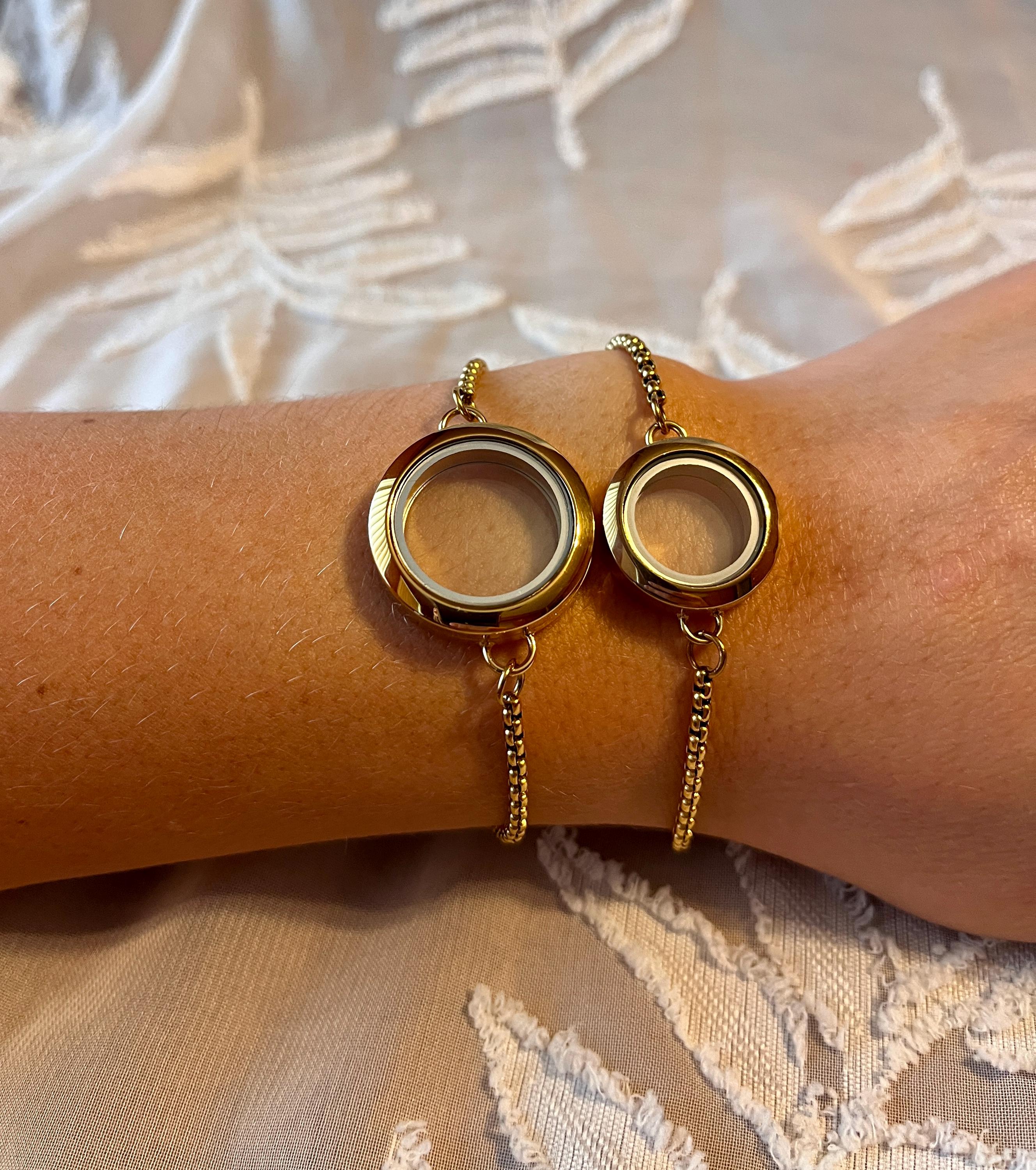 Gold Glass Floating Locket Adjustable Stainless Bracelet Keepsake ...