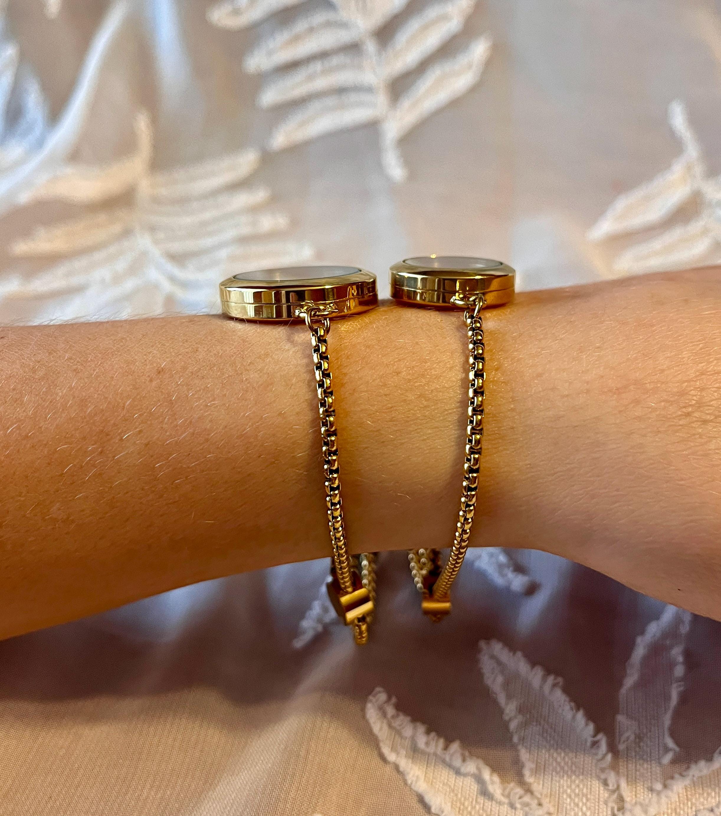 Gold Glass Floating Locket Adjustable Stainless Bracelet Keepsake ...