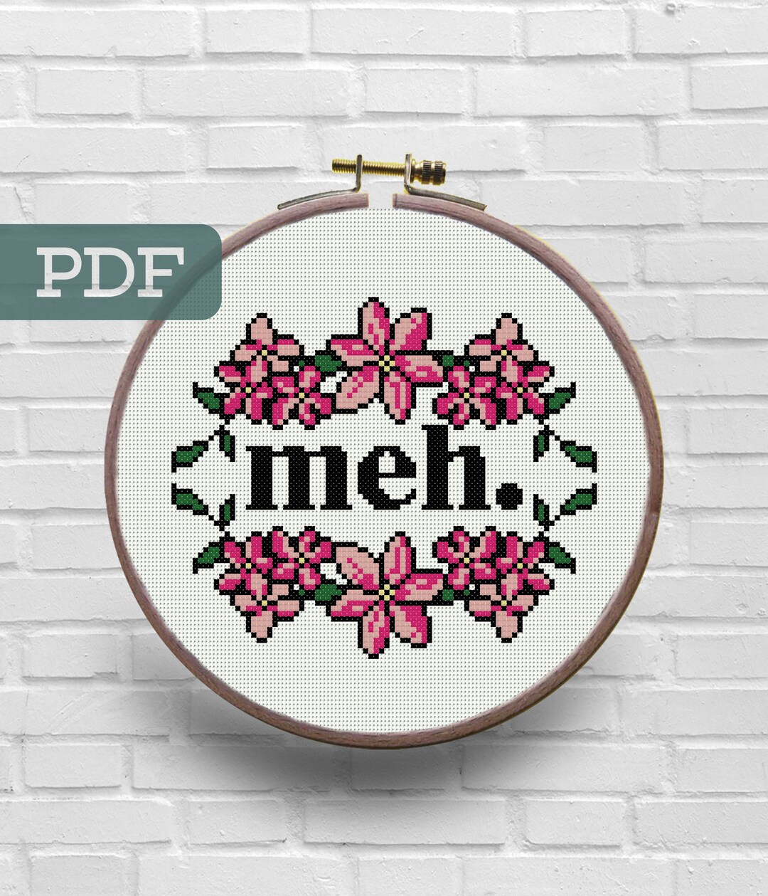 Meh Cross Stitch Pattern - Subversive Cross Stitch Pattern - Snarky ...