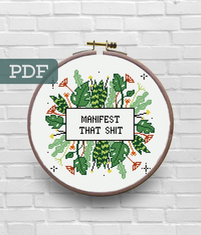 Manifest That Shit Cross Stitch Pattern Subversive Cross - Etsy