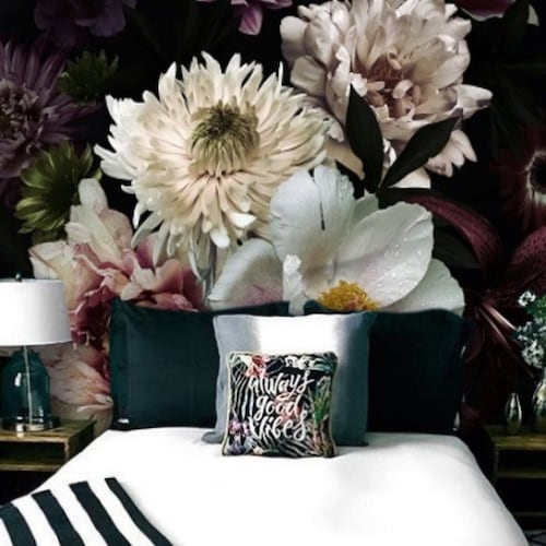 Black Floral Wallpaper Removable Wallpaper Mural Floral Peel - Etsy