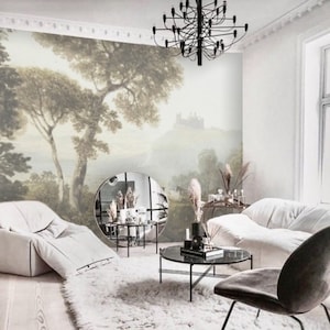 Muted Landscape Wallpaper Pastoral Scenery Wallpaper Neutral - Etsy