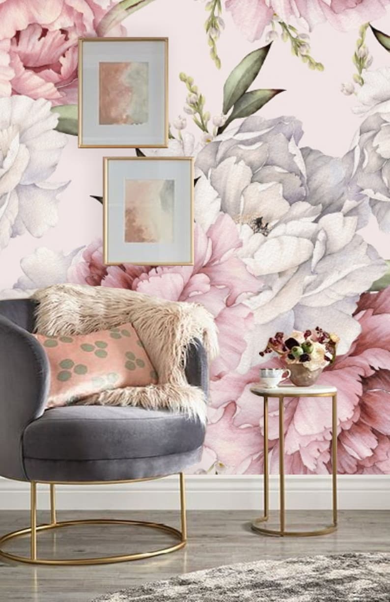 Large Peony Wallpaper Mural Peony Watercolor Wallpaper Soft - Etsy