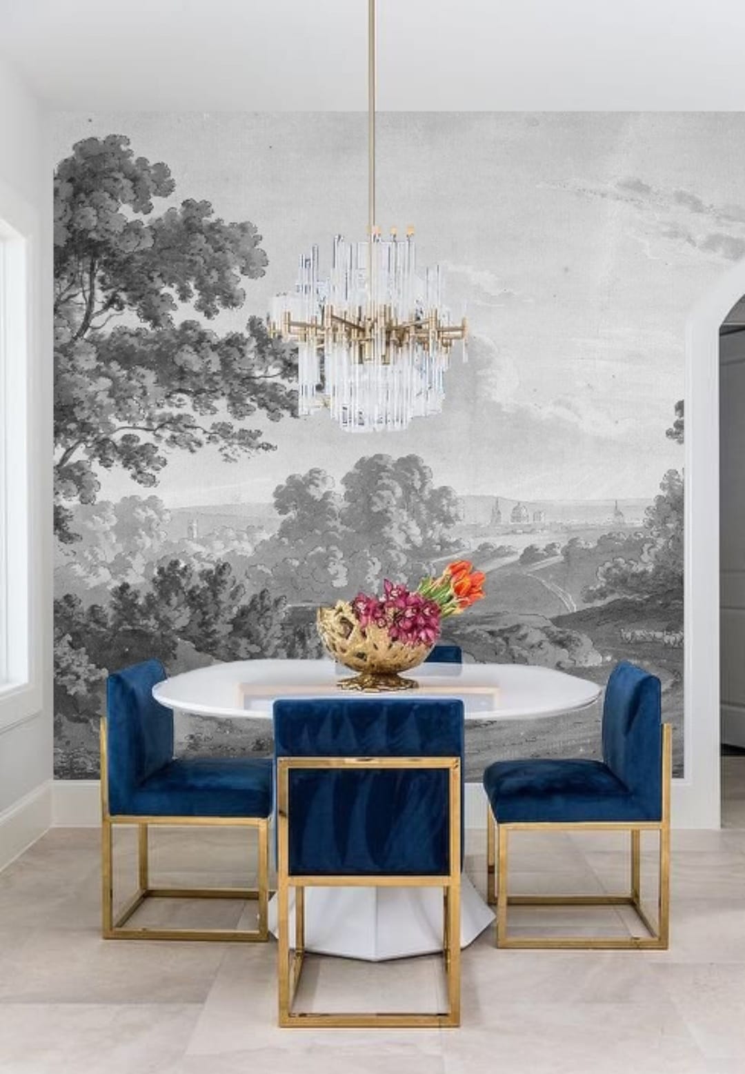 Scenic Mural Wallpaper Peel and Stick, Boho Rural Landscape Mural ...